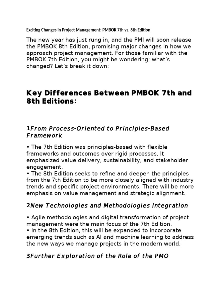 PMBOK 7th vs. 8th Edition Changes | PDF | Project Management ...