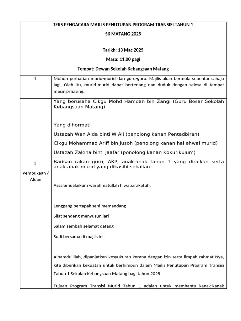 teks mc penutupan transisi 2025 | PDF