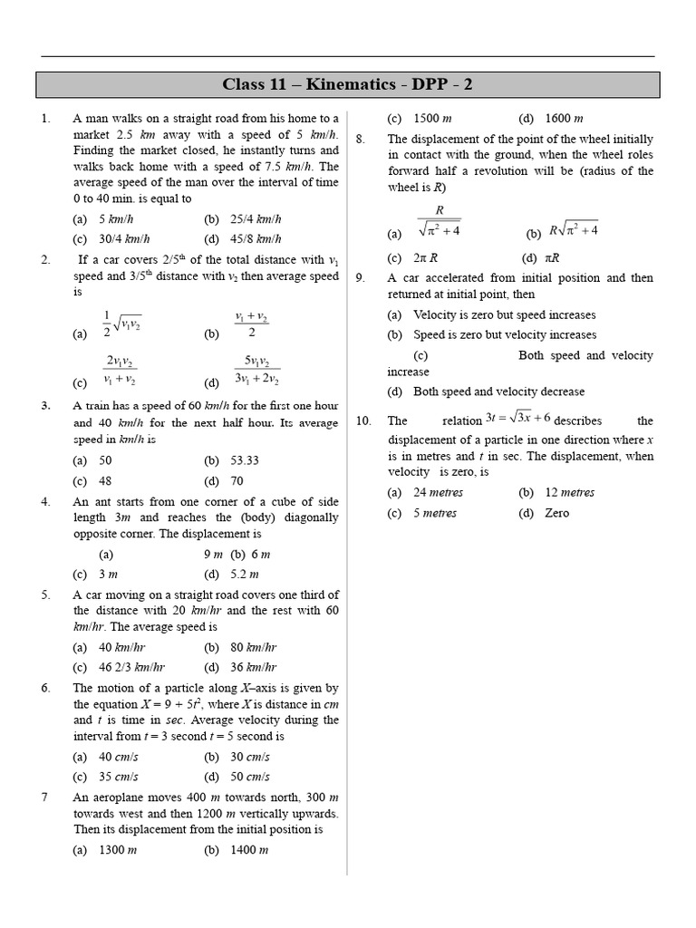 Class_11_Kinematics_DPP-2 | PDF | Mechanical Engineering | Quantity