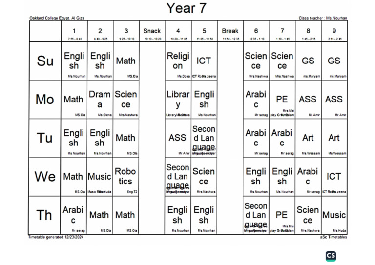 Y7 Schedule .PDF 1028872147 | PDF