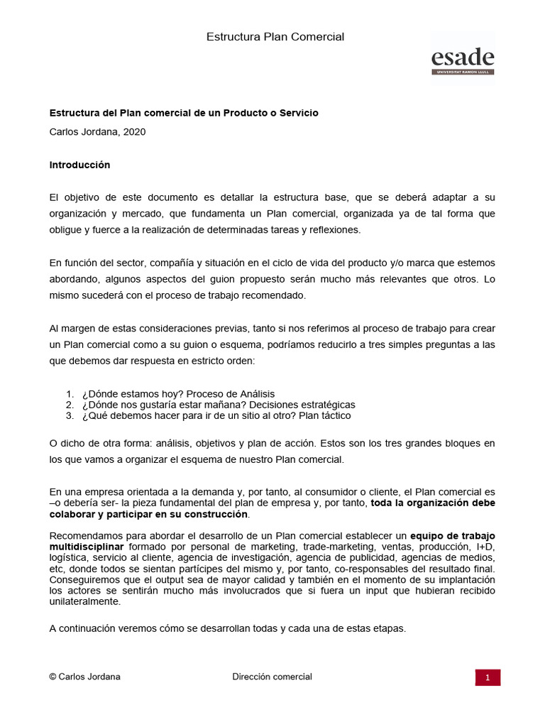 Estructura del plan comercial para el lanzamiento de un nuevo producto ...