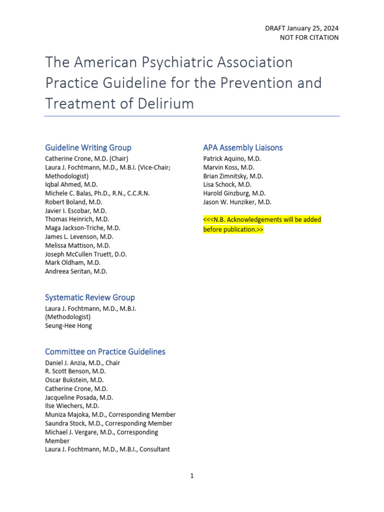 APA Delirium Treatment Guidelines 2024 | PDF | Evidence Based Medicine ...