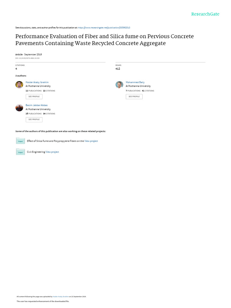 Performance Evaluation of Fiber and Silica Fume On Pervious Concrete ...