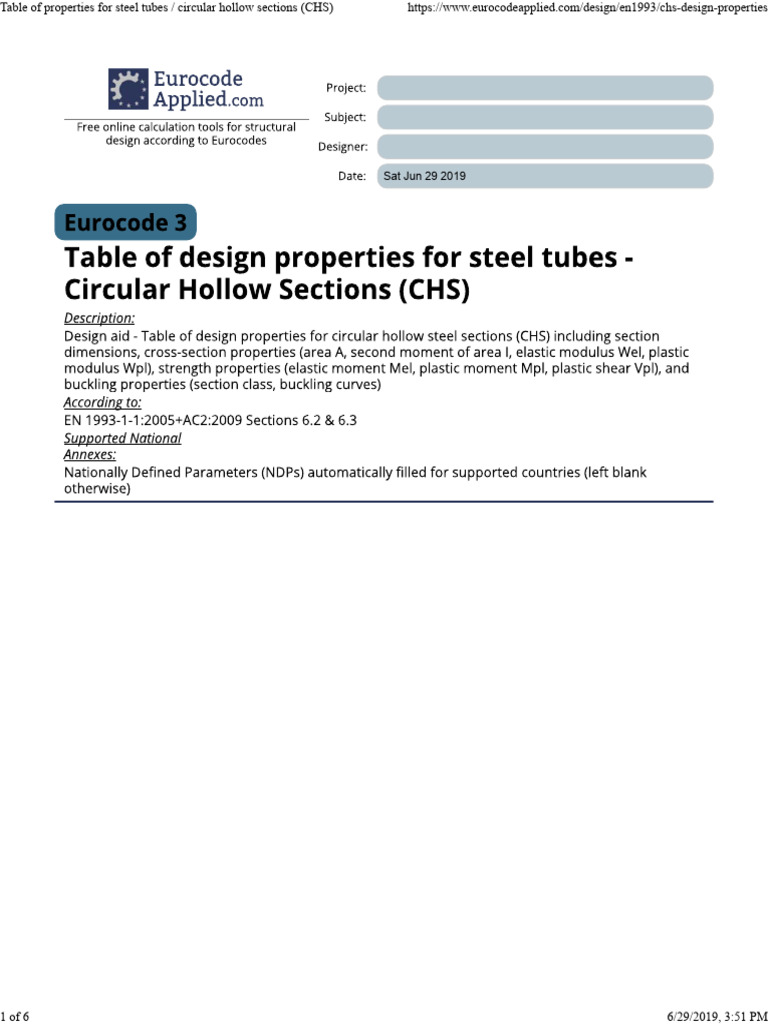 Circular Hollow Sections (CHS) | PDF