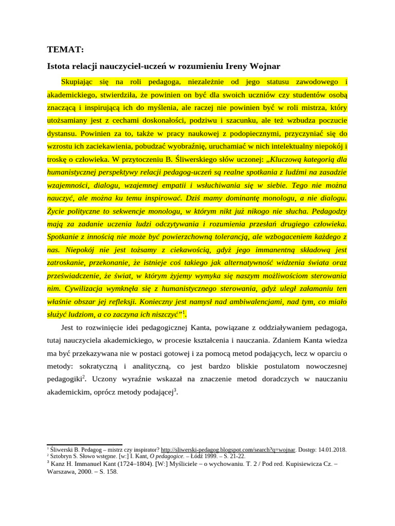 I.Wojnar o Roli Pedagoga | PDF