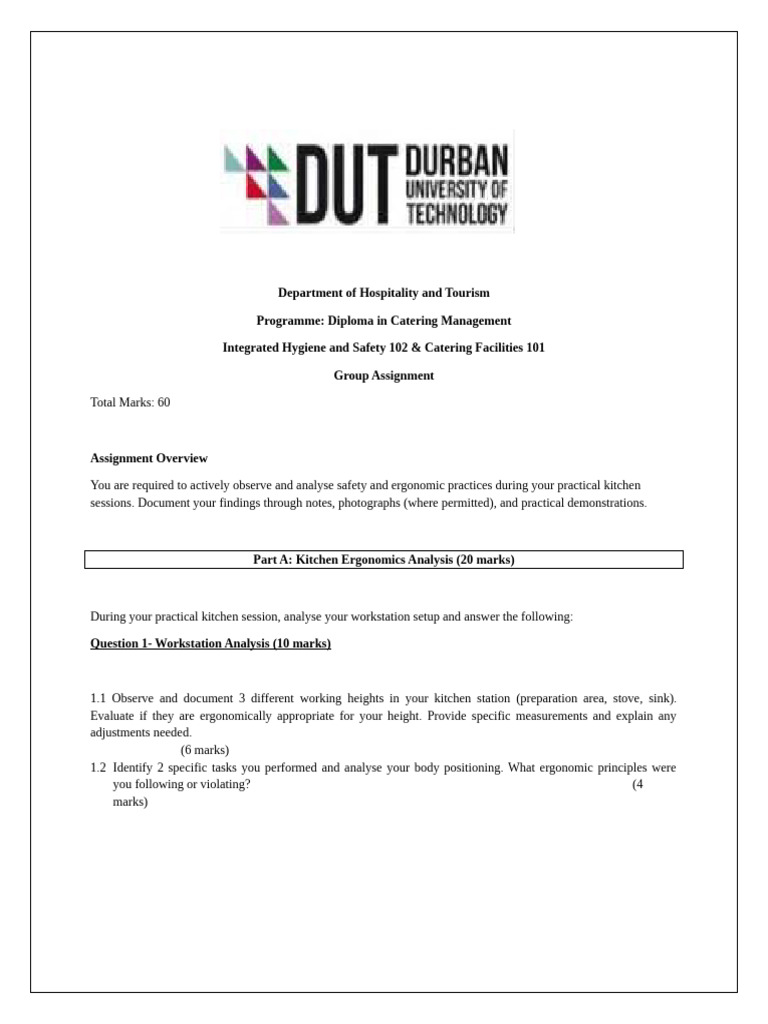 Integrated Assignment CAFA101 HYSA102 | PDF | Hazards | Kitchen