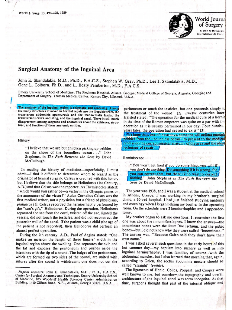Surgical Anatomy of The Inguinal Area | PDF