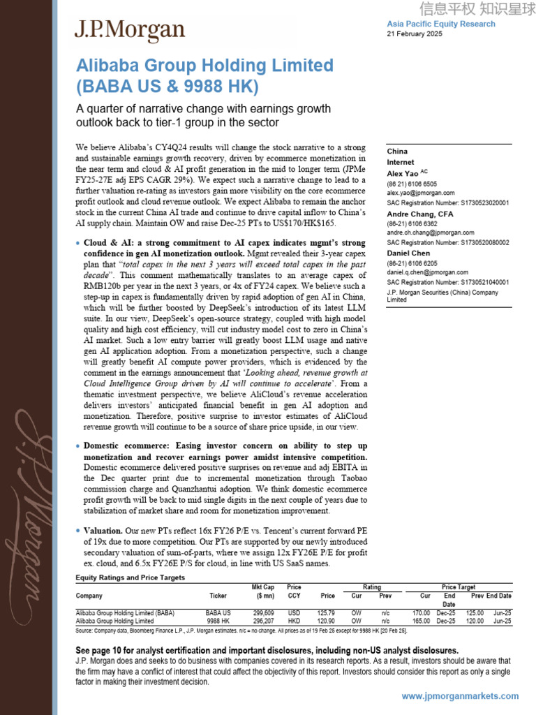 JPM Baba | PDF | Price–Earnings Ratio | Free Cash Flow