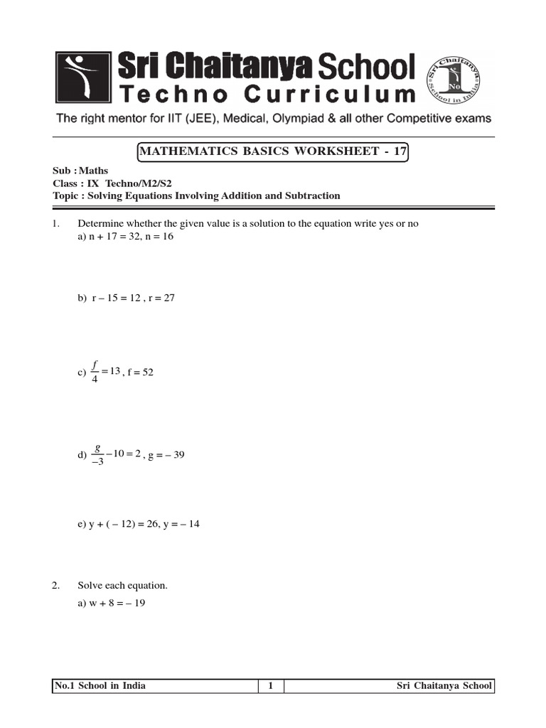 Ix Maths Basic Work Sheet - 17 | PDF