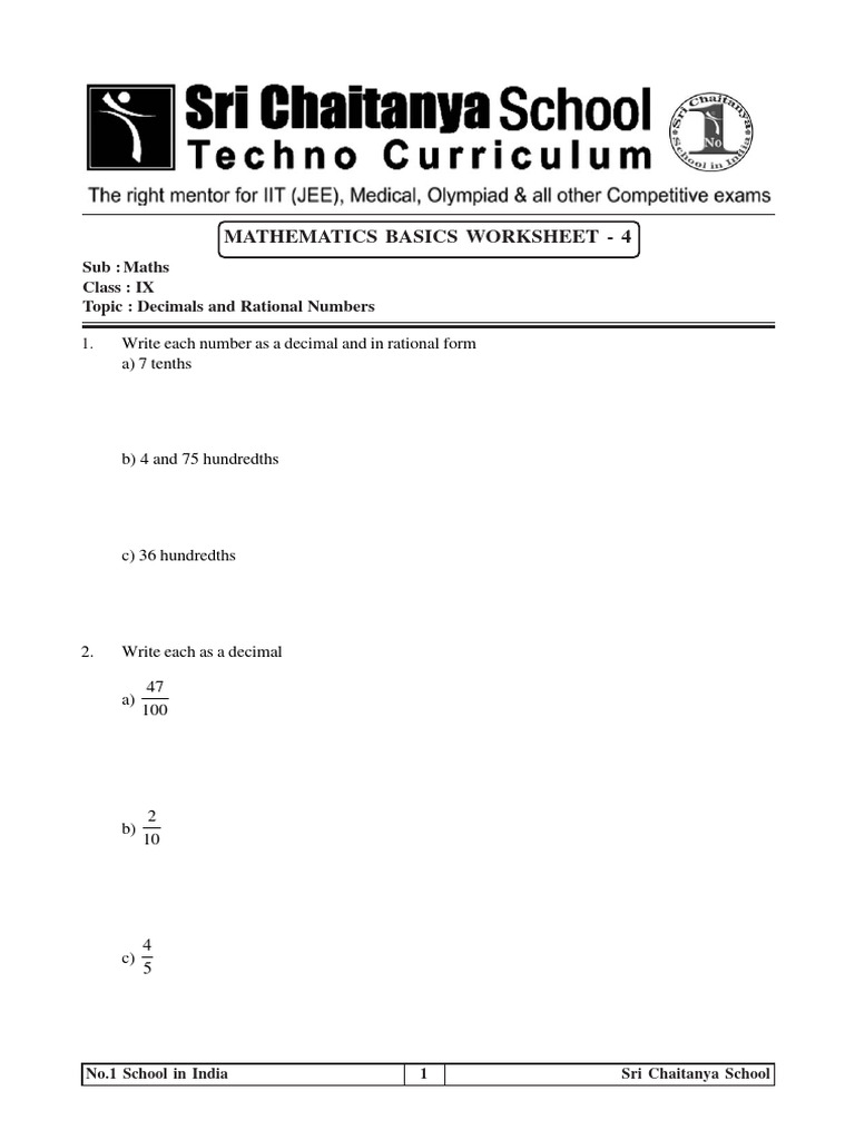 Ix Maths Basic Work Sheet - 4 | PDF