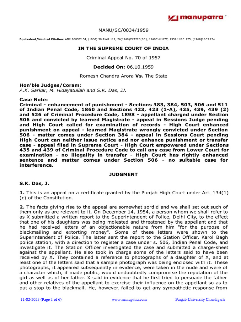 Romesh Chandra Arora v. State Appeal Summary | PDF | Intimidation ...