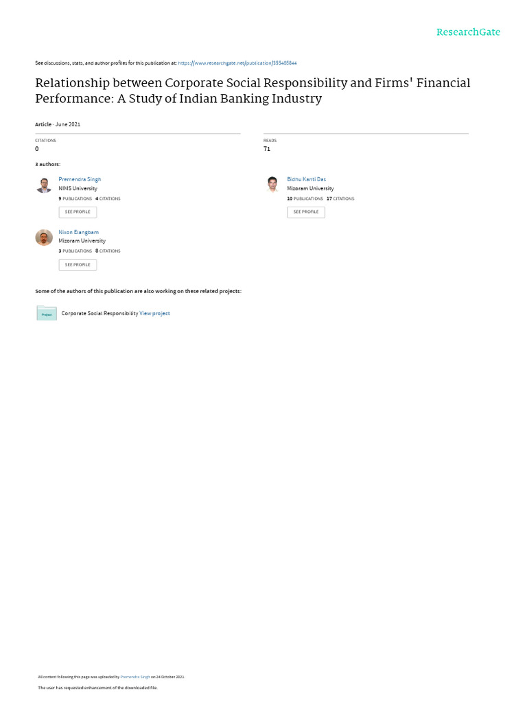 Relationship Between Corporate Social Responsibility and Firms' Financial Performance: A Study ...