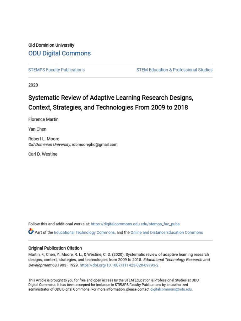 Systematic Review of Adaptive Learning Research Designs Context | PDF ...