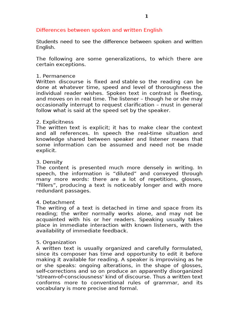 Differences Between Spoken and Written English | PDF | Dialect | Human Communication