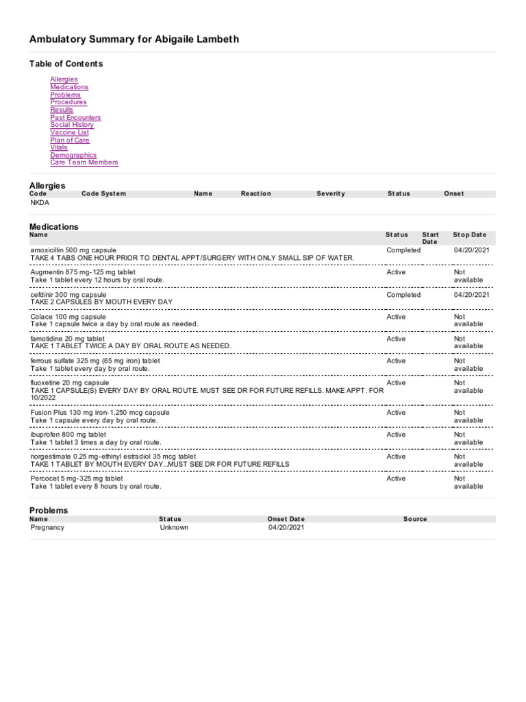 Abigaile Lambeth 341 AmbulatorySummary 2022-12!20!10604182 | PDF ...