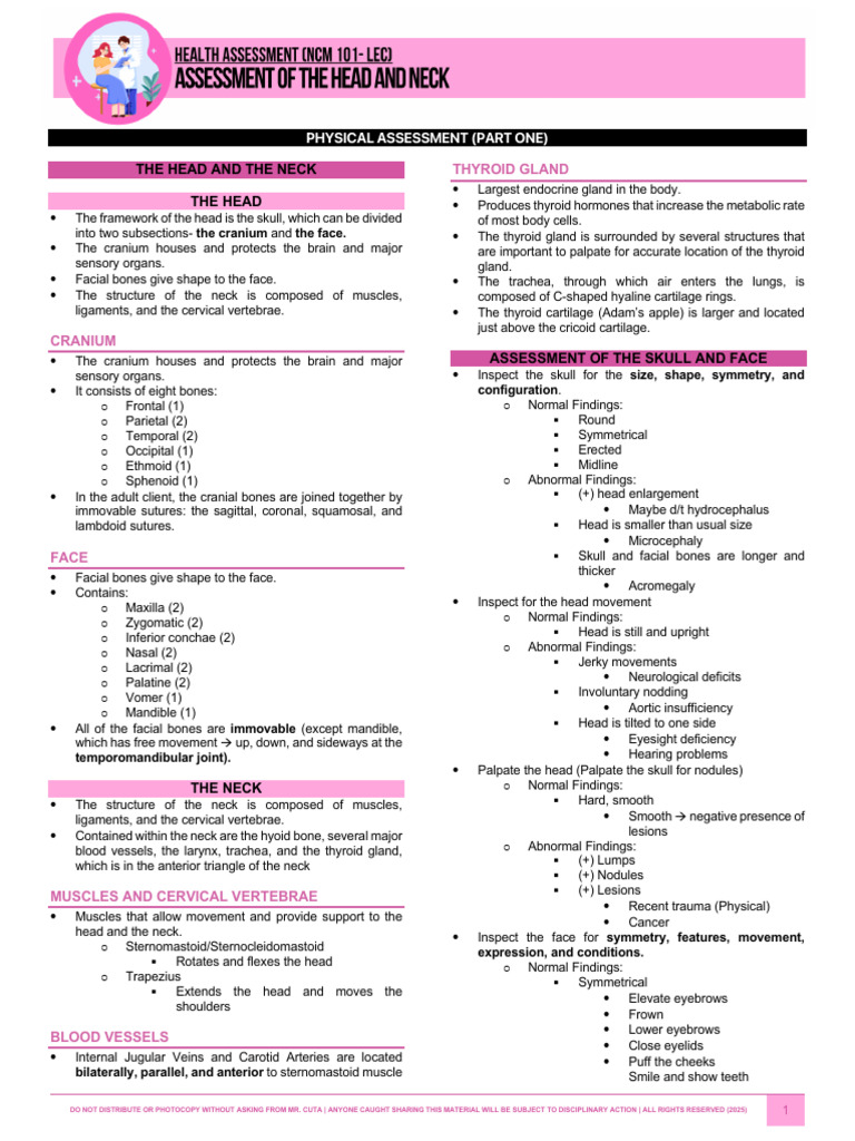 Head and Neck Physical Assessment Guide | PDF | Neck | Skull