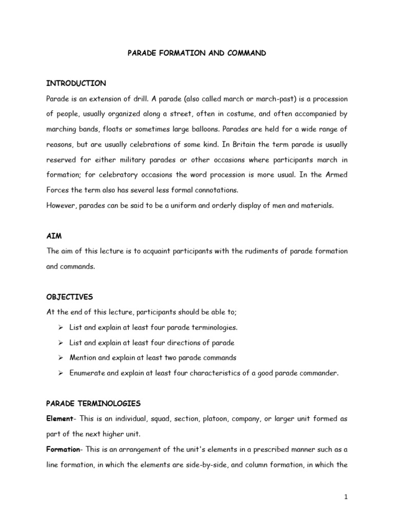Parade Formation and Command | PDF | Disciplines | Flag