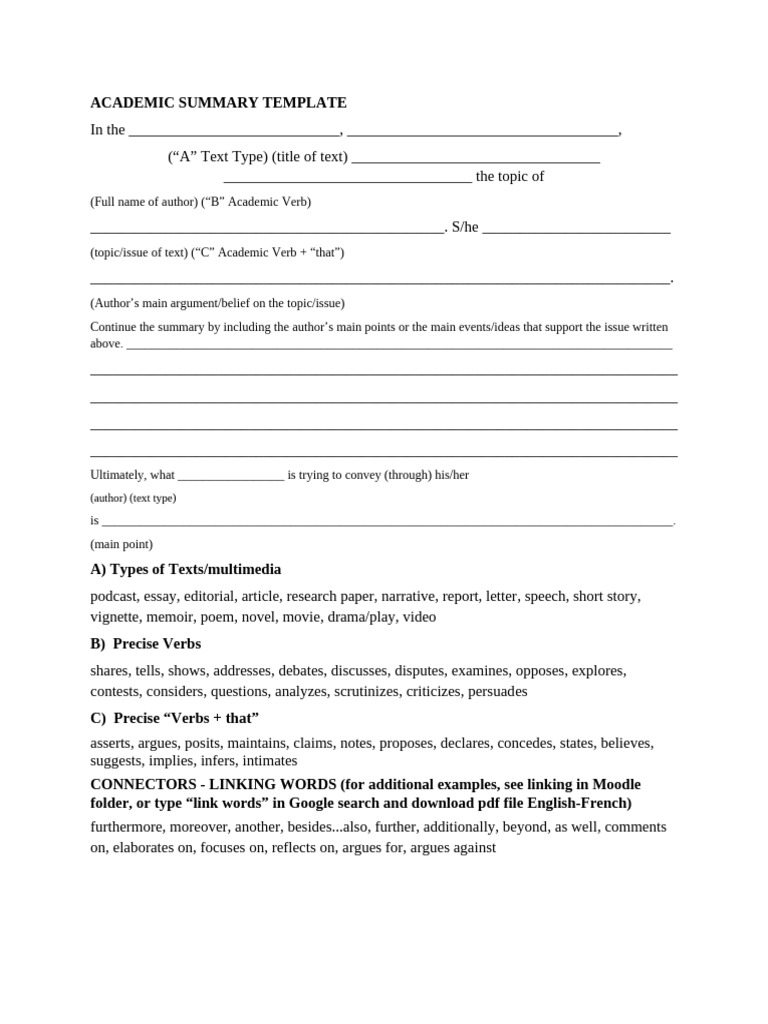 Academic Summary Template | PDF
