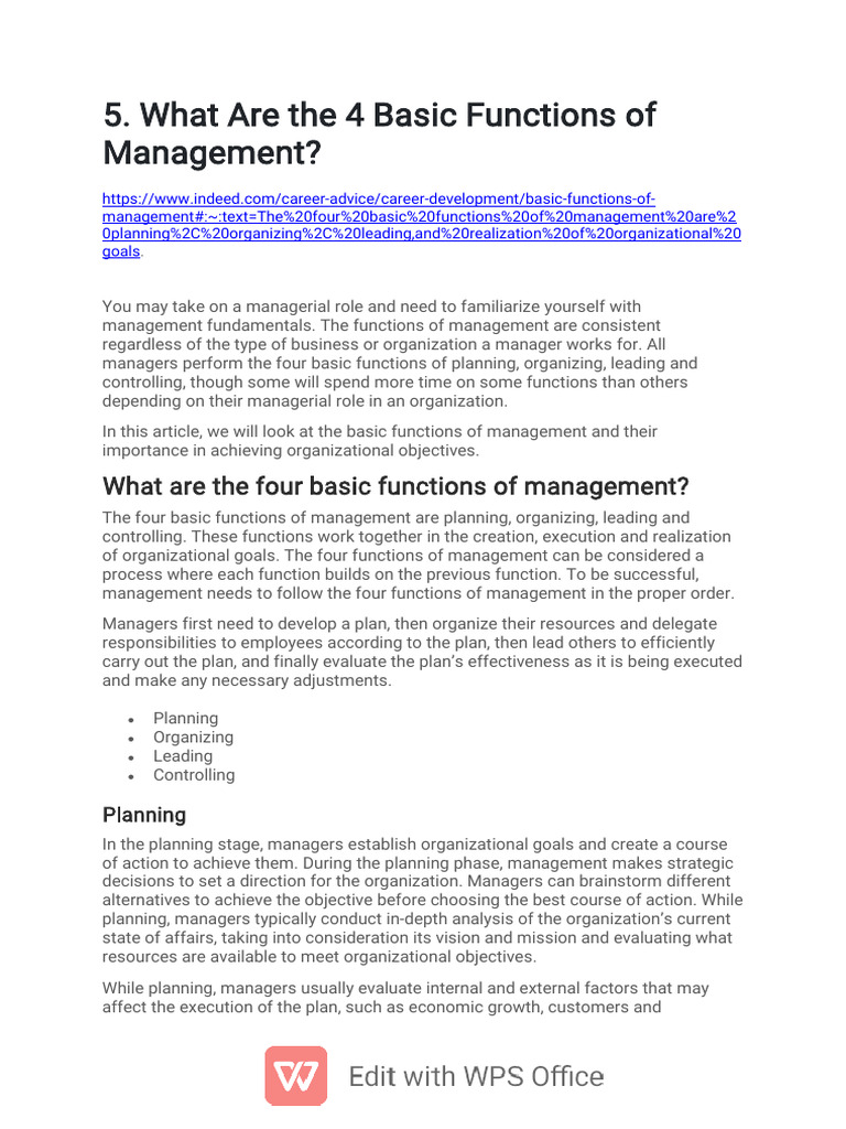 What Are The 4 Basic Functions of Management | PDF | Leadership | Goal