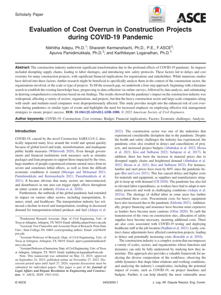 Evaluation of Cost Overrun in Construction Projects During COVID-19 ...