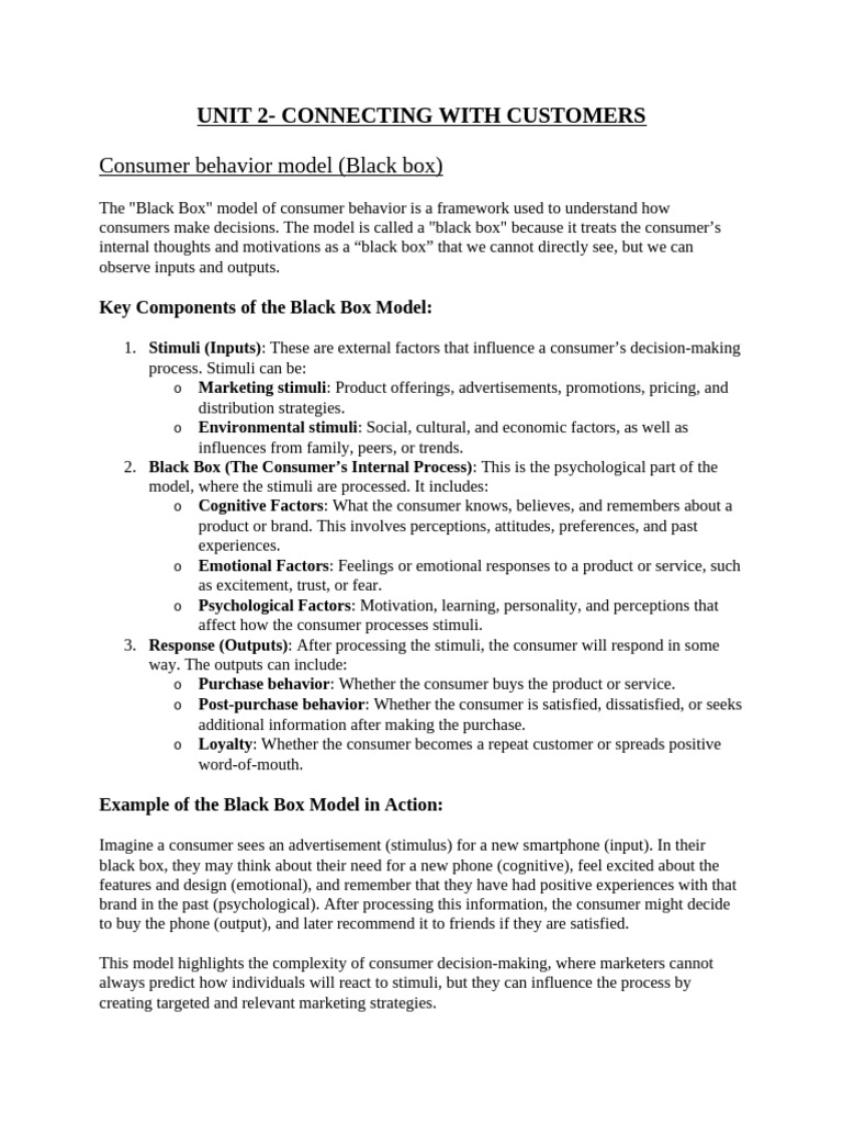 Consumer Behavior Model (Black Box) : Unit 2-Connecting With Customers | PDF | Consumer ...
