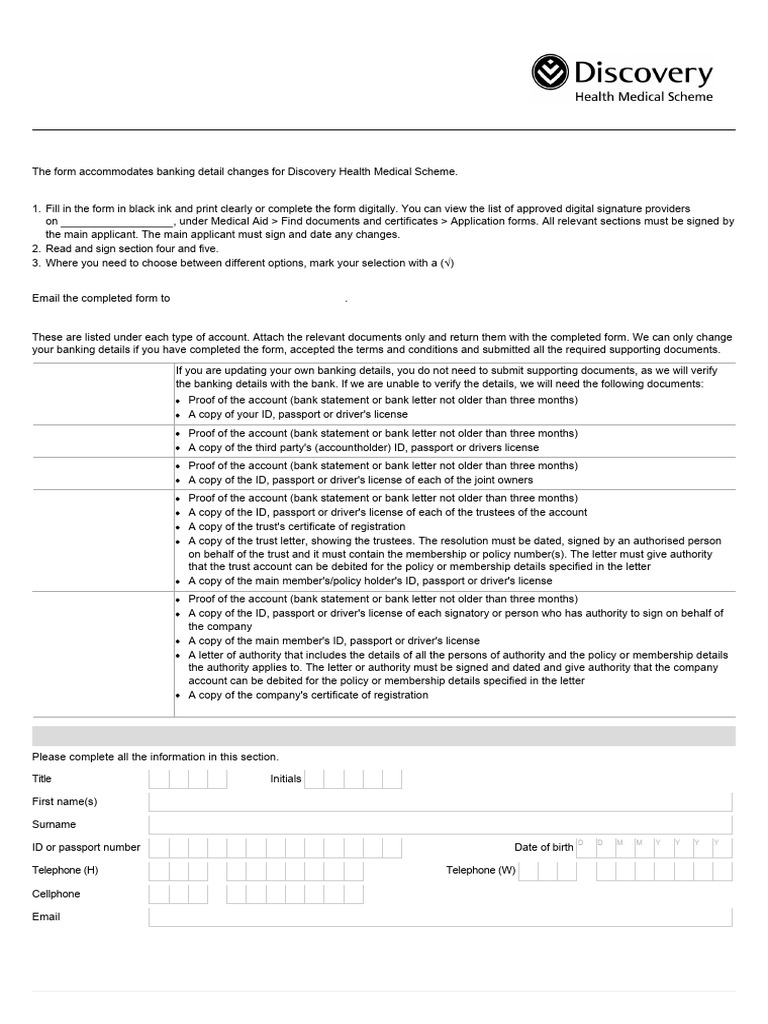 Change Banking Details for Discovery Health | PDF | Banks | Debit Card