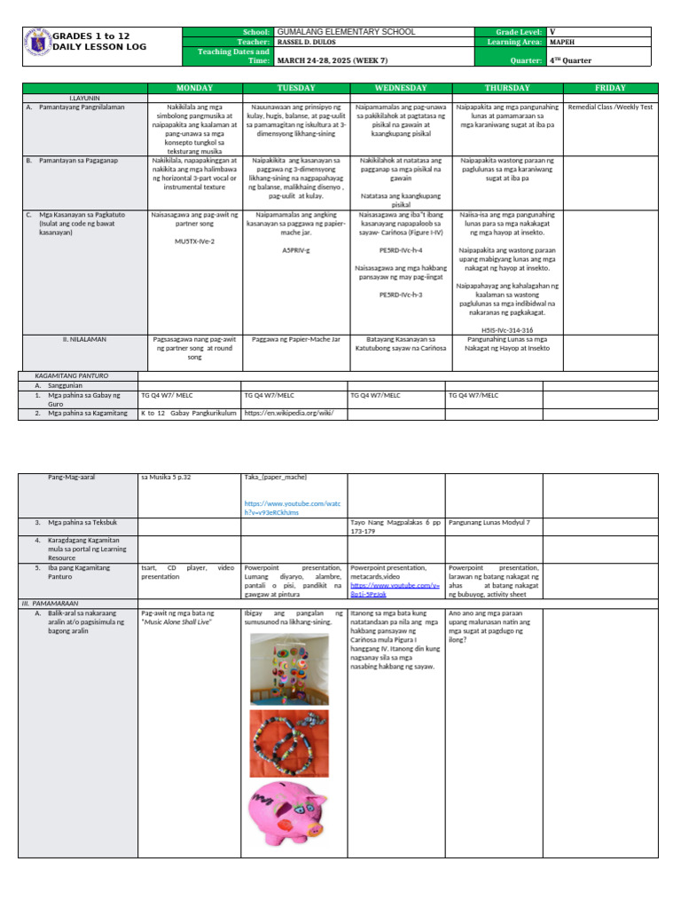 DLL_MAPEH 5_Q4_W7 | PDF