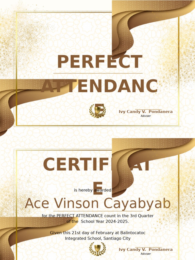 Perfect Attendance Recognition Certificate | PDF