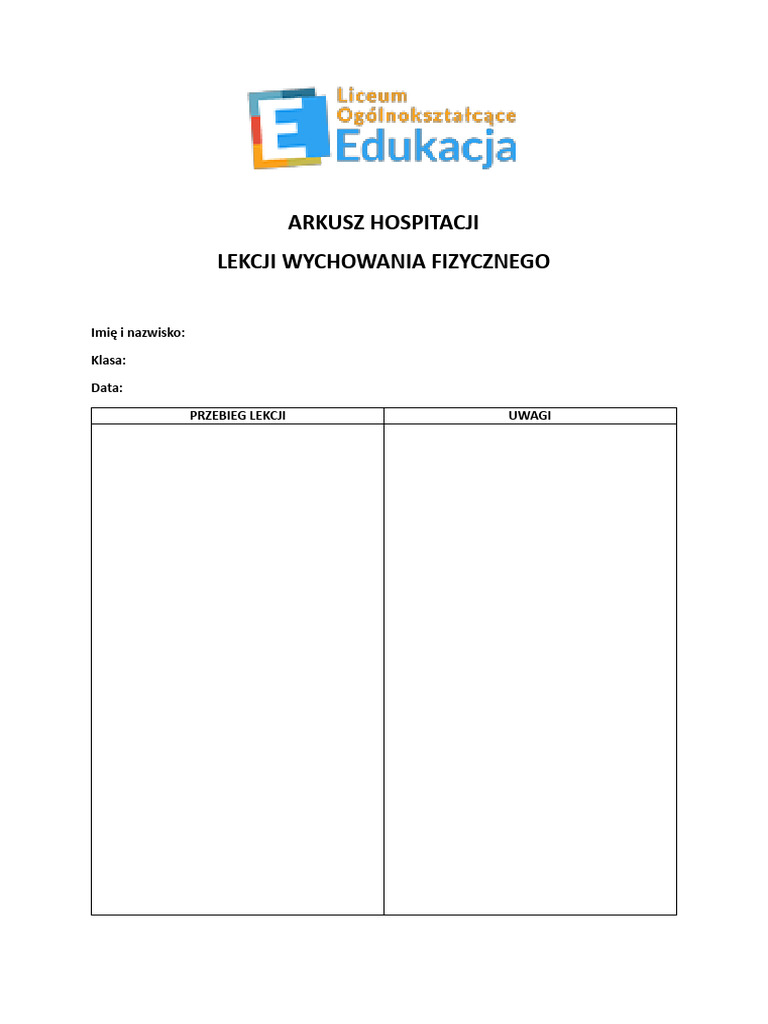 Arkusz Hospitacji | PDF