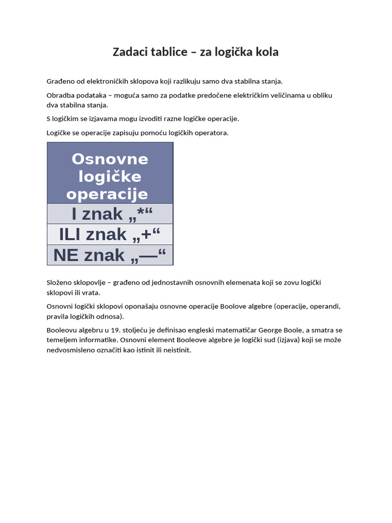 Zadaci Tablice Logicka Kola | PDF