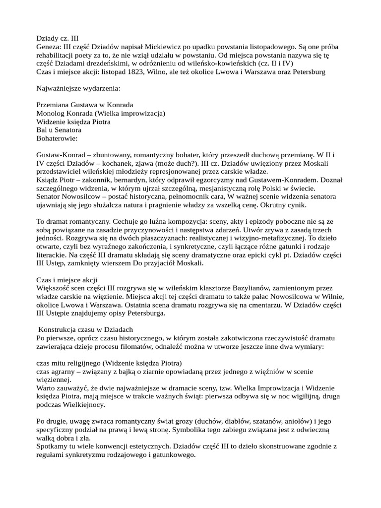 Dziady IV Notatka | PDF
