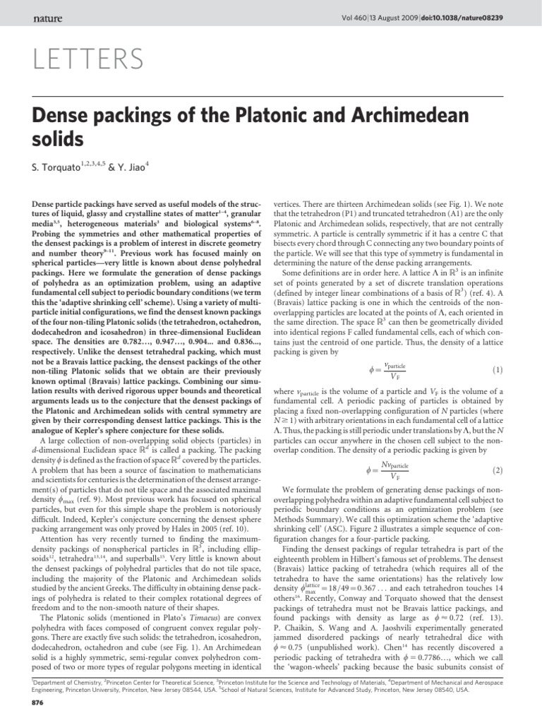 Dense Packings of The Platonic and Archimedean Solids | PDF ...