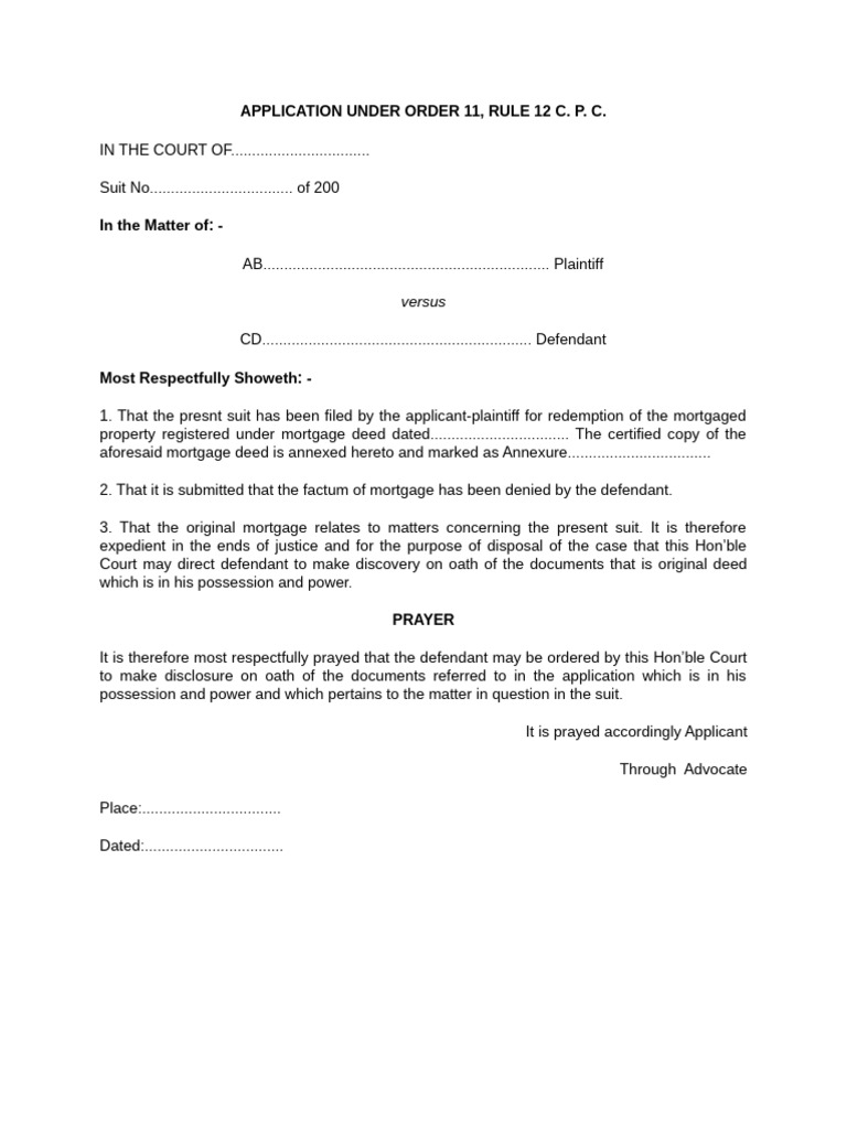 Application Under Order 11, Rule 12 C. P. C. | PDF | Affidavit | Lawsuit