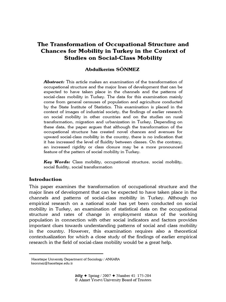 Trasnformation of Occupational Structure and Chances For Mobility by SÃ ...