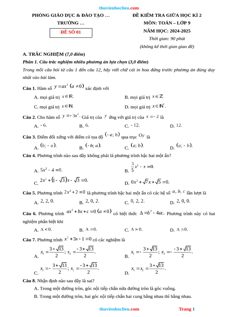 Thuvienhoclieu.com Bo 5 de Kiem Tra Giua Ky 2 Toan 9 KNTT CTM 2025 (1) | PDF