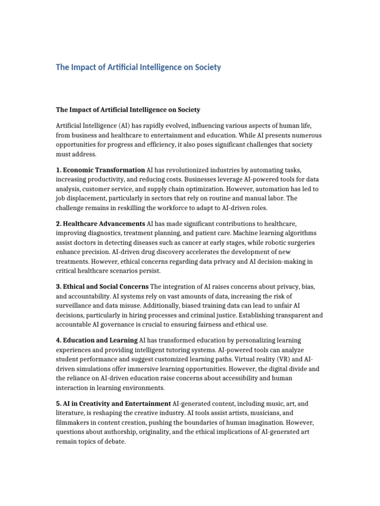 AI's Influence on Society and Ethics | PDF | Artificial Intelligence ...