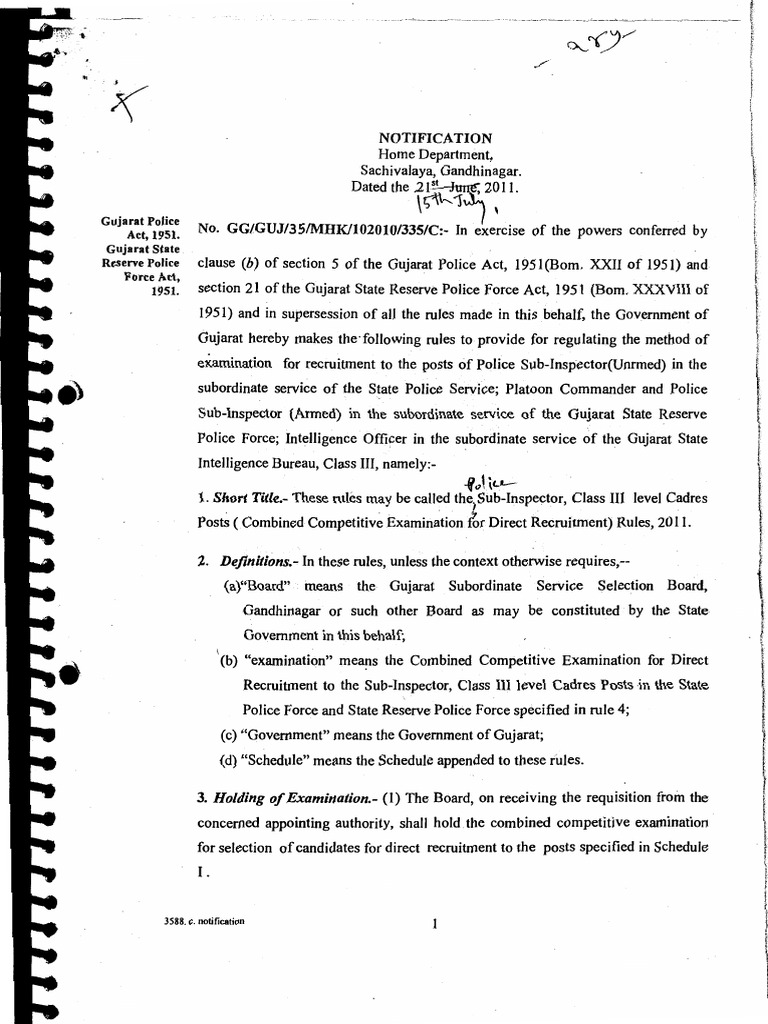 Police Sub Inspector Class III Level Cadres PostsCombined Competitive ...