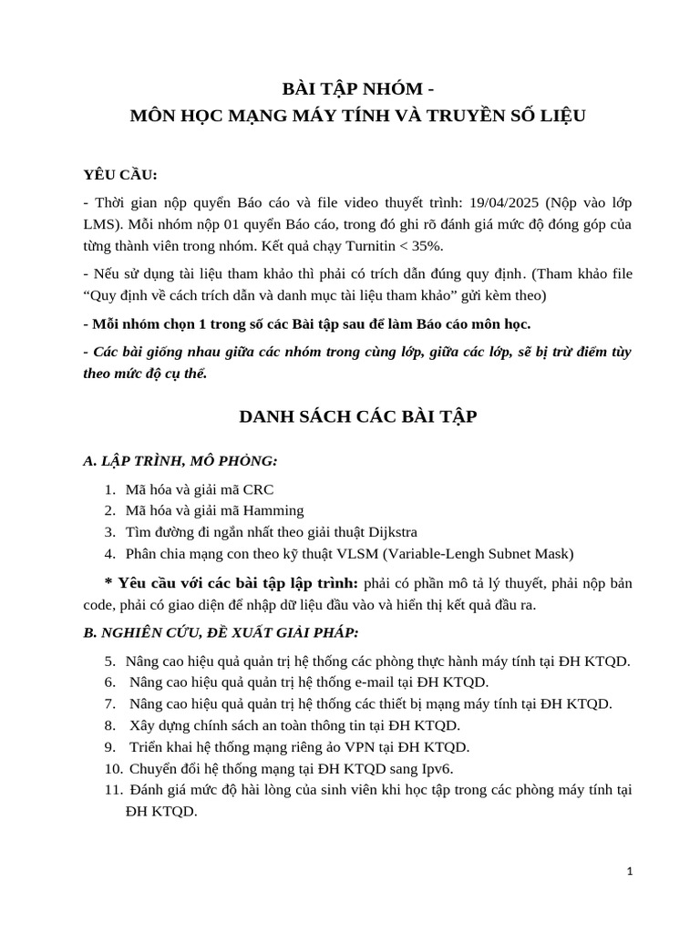 Bai tap nhom MMT 2 - 2025 | PDF