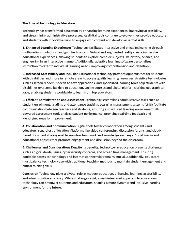 The Role of Technology in Education | PDF | Educational Technology ...
