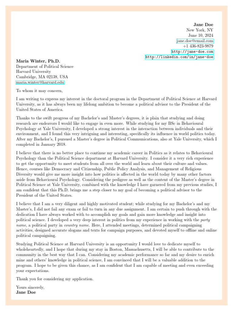 PhD Motivation Letter: Jane Doe | PDF | Political Science | Academic Degree