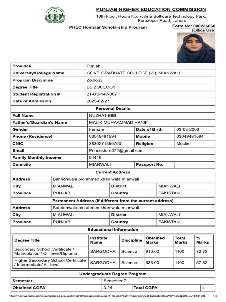 Honhaarscholarship - Punjabhec.gov - PK PDF mpdf60 Examples Document ...