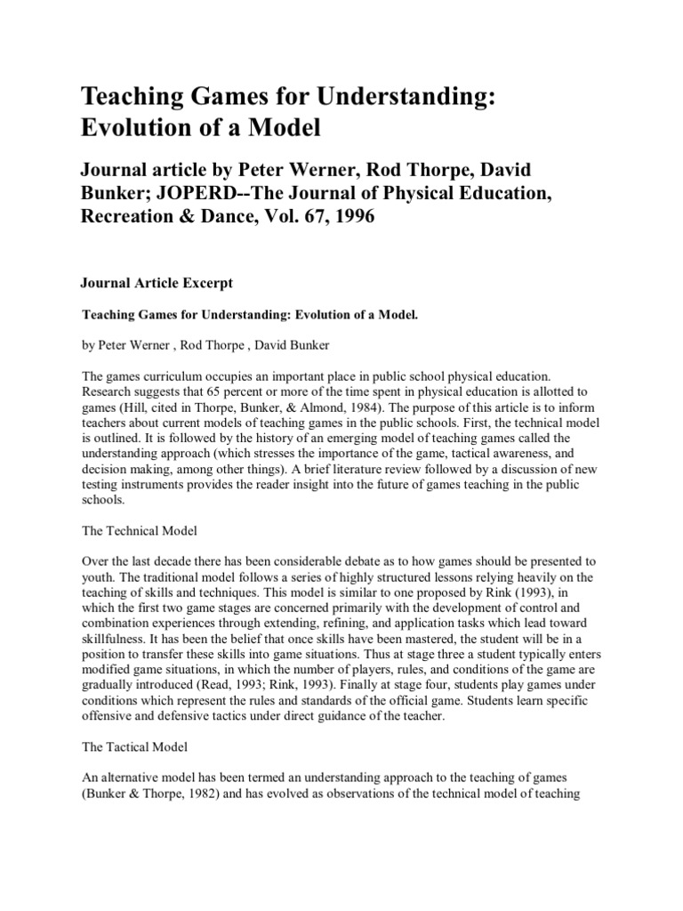 Teaching Games For Understanding | PDF | Physical Education | Teachers