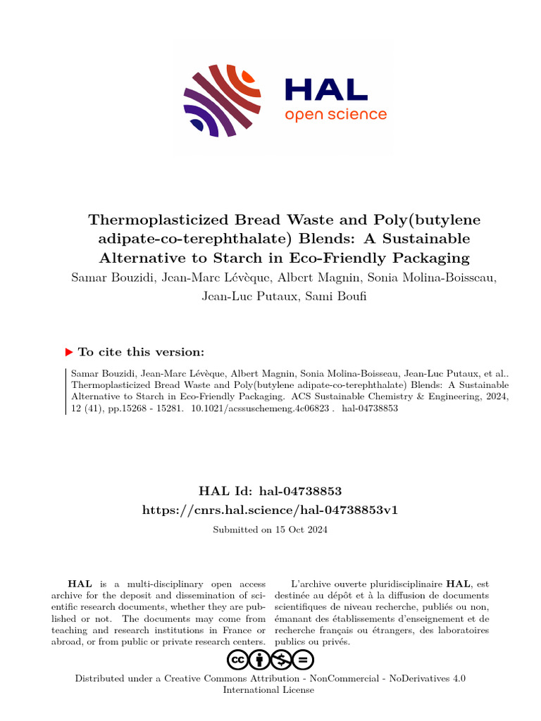 Bouzidi Et Al 2024 Thermoplasticized Bread Waste and Poly (Butylene ...
