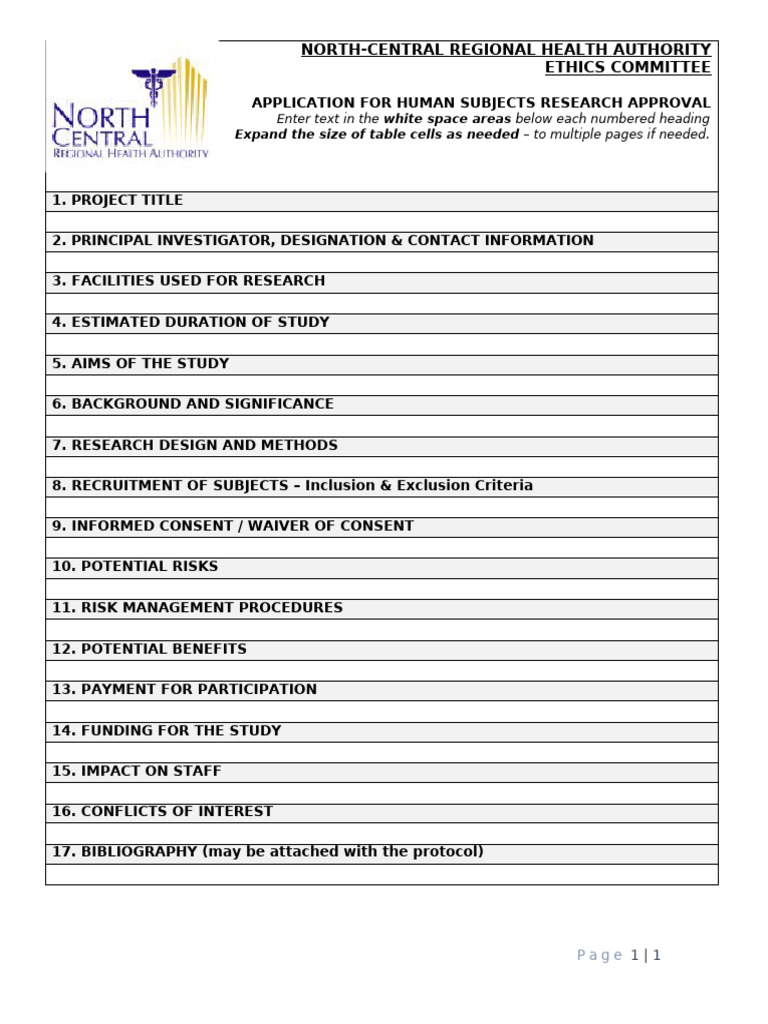 NCRHA REC Application Form HSR | PDF