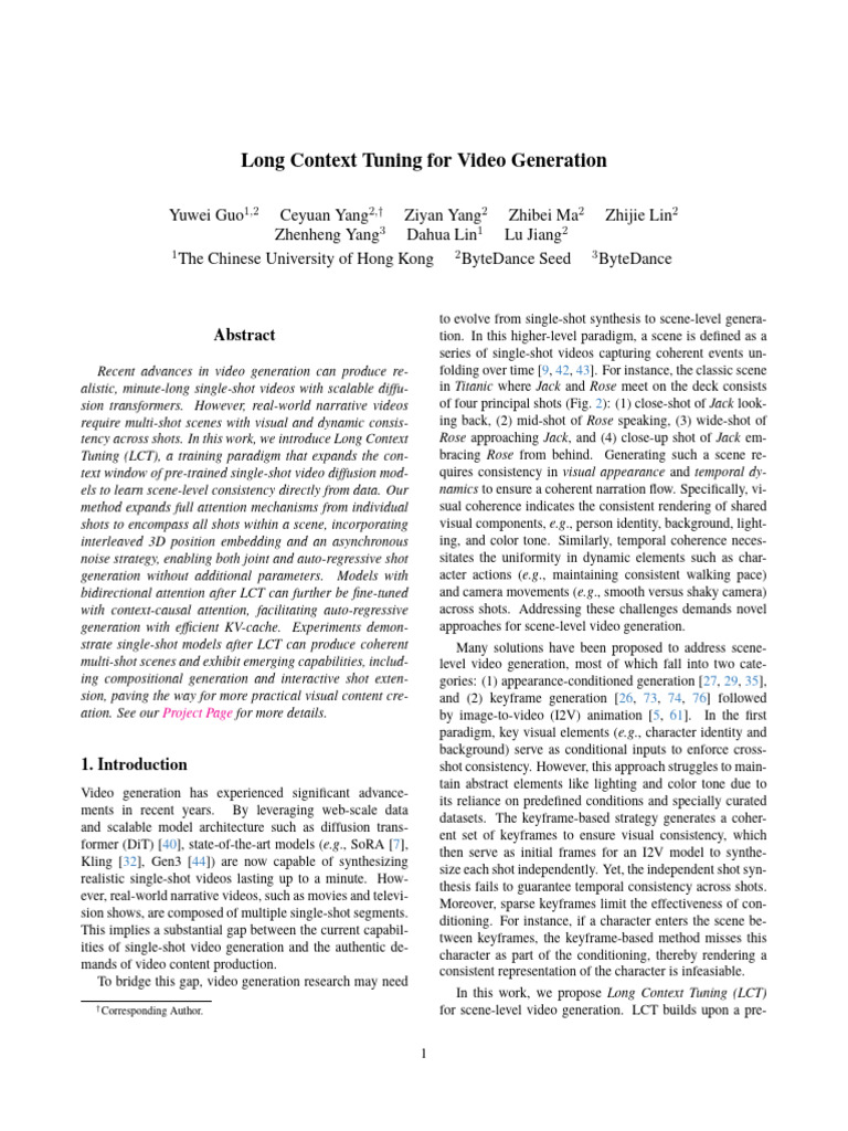 2025 - Long Context Tuning For Video Generation - Guo Et Al | PDF