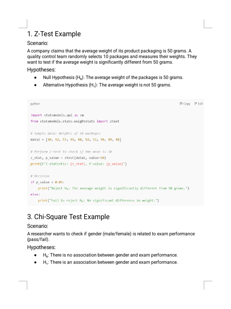 Statistical Test Examples Explained | PDF