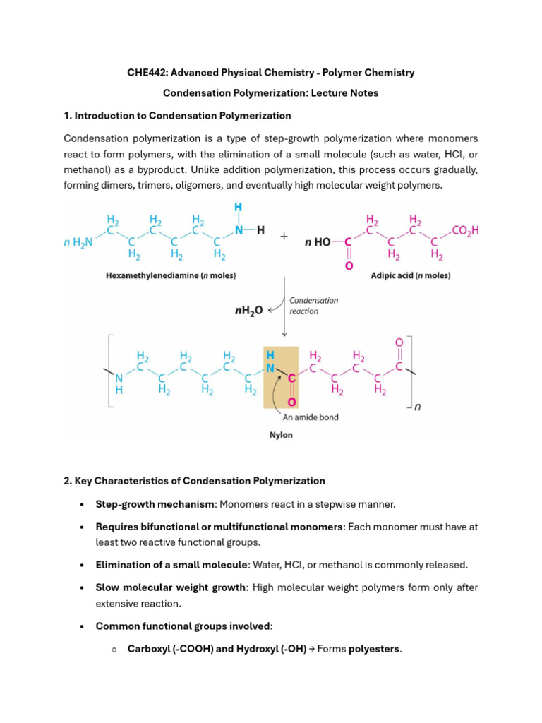 Condensation Polymerization | PDF | Polymerization | Polymers