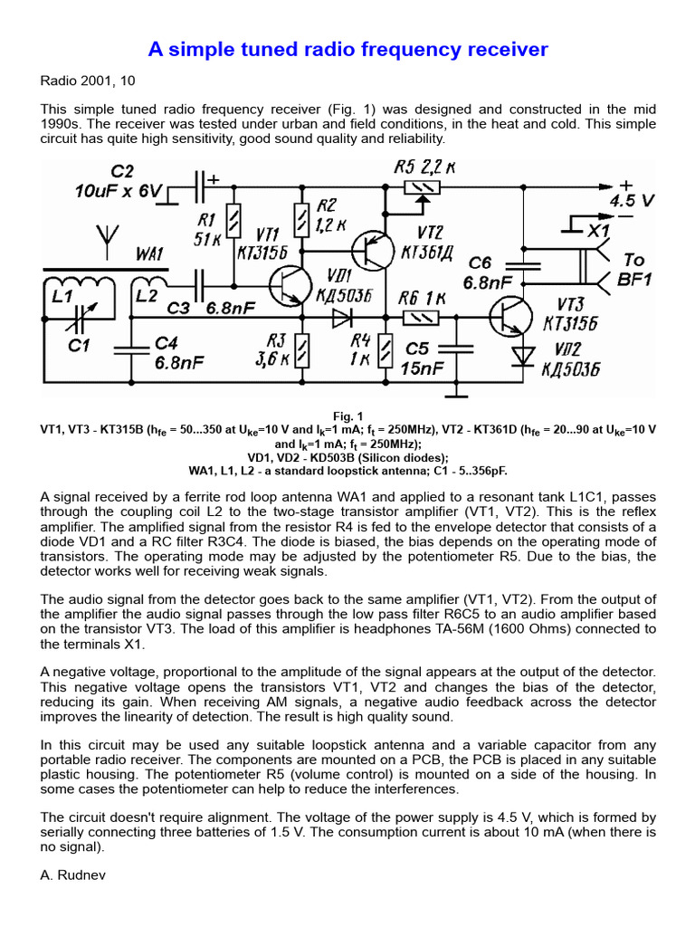 A Simple Tuned Radio Frequency Receiver | PDF | Amplifier | Detector ...