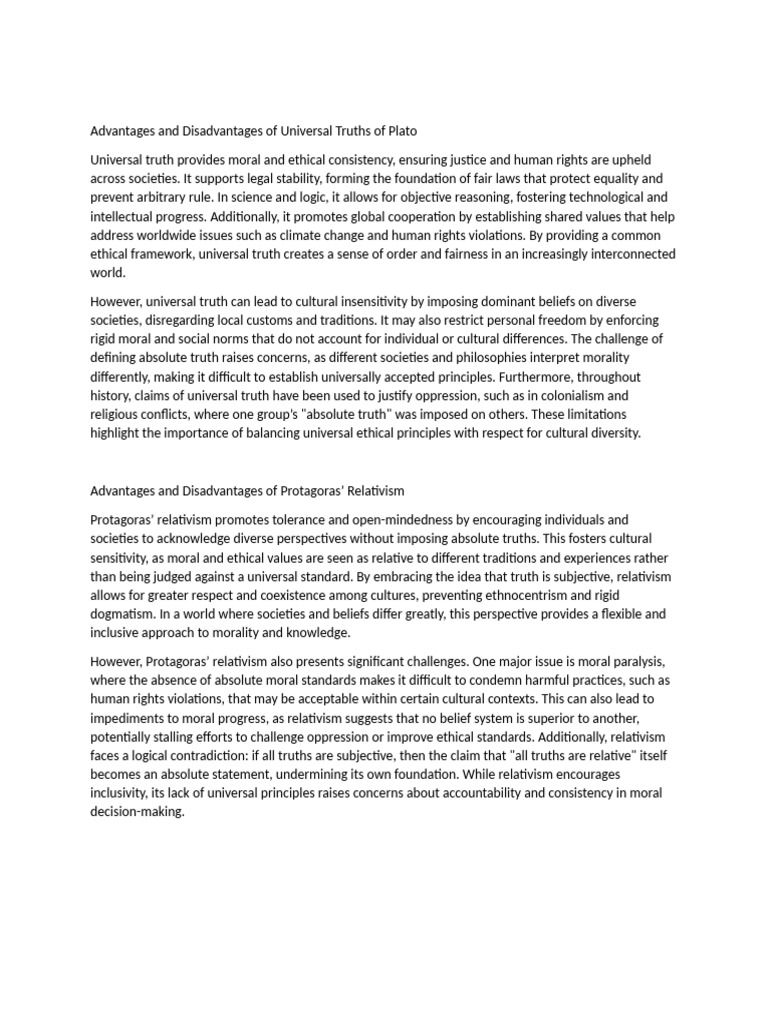 Universal Truths VS Moral Relativism Report | PDF | Relativism | Truth