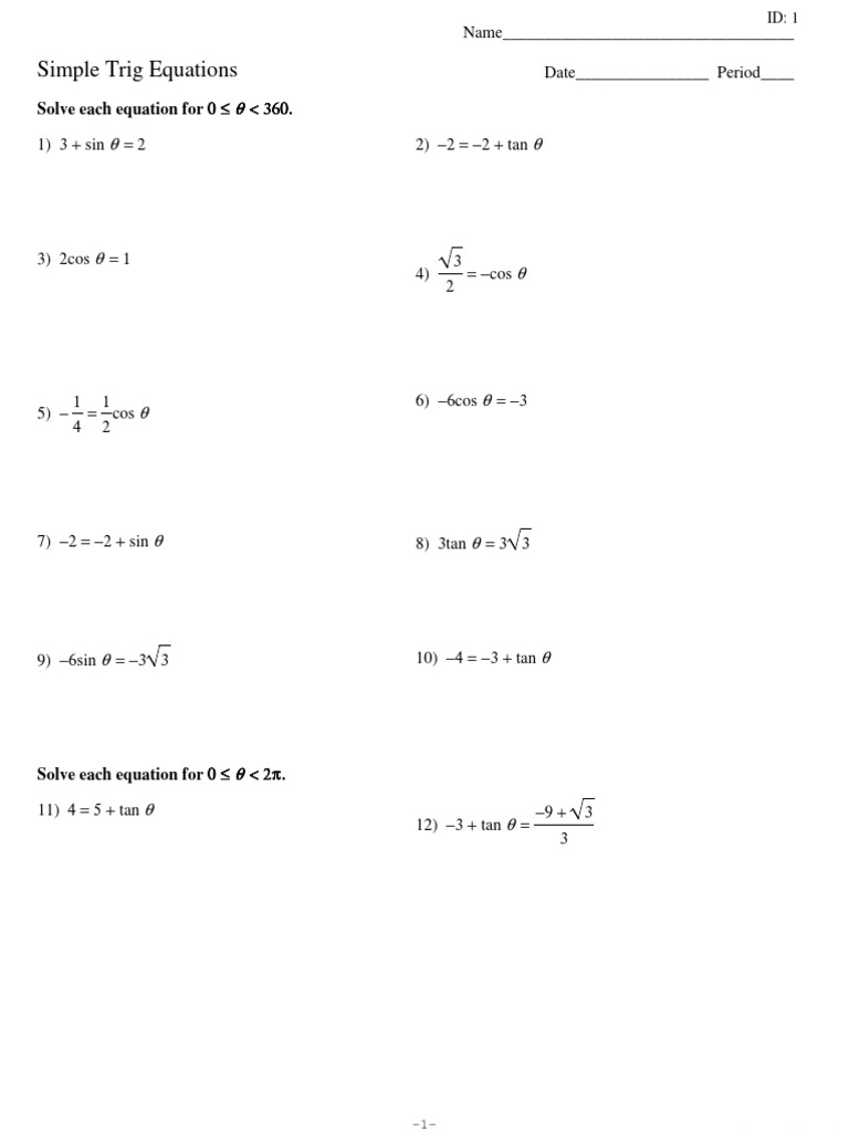Simple Trig Equations | PDF | Equations | Mathematical Objects
